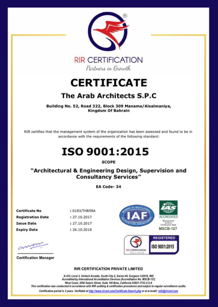 Arab Architects Receives ISO 9001:2015 International Certification ...
